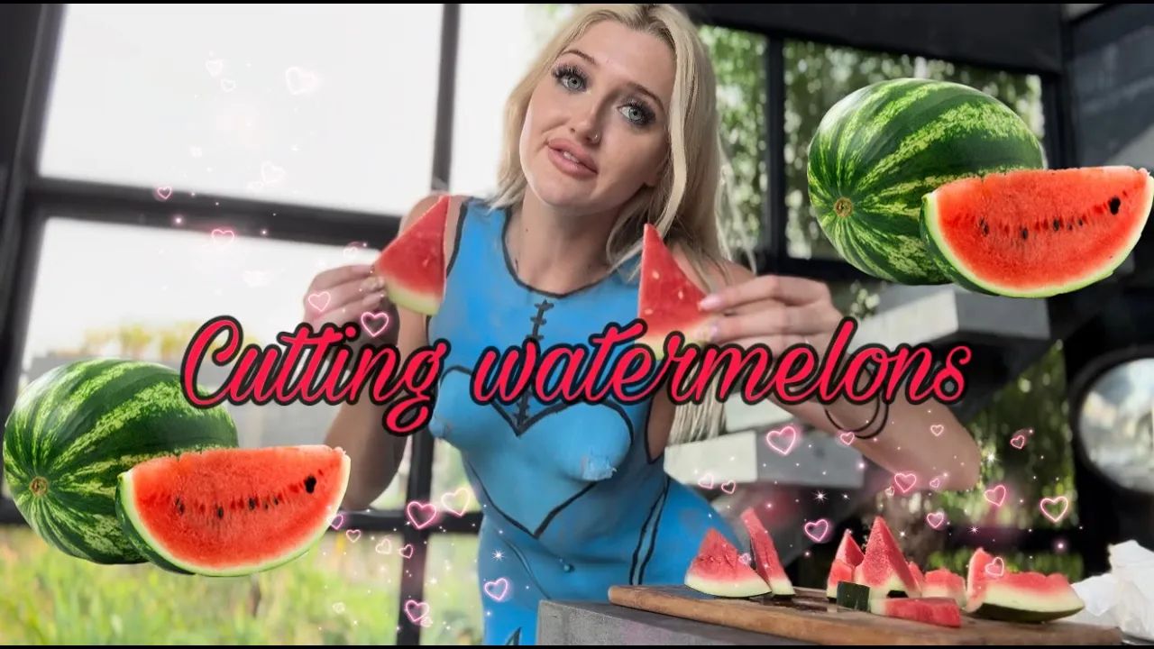 Cutting Watermelon In Blue Ice Girl Body Paint Style At 0:00 - YTboob